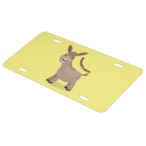 Cute happy miniature donkey cartoon illustration license plate | Zazzle