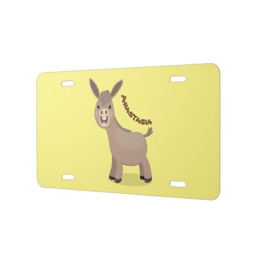 Cute happy miniature donkey cartoon illustration license plate | Zazzle