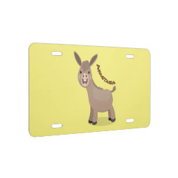 Cute happy miniature donkey cartoon illustration license plate | Zazzle