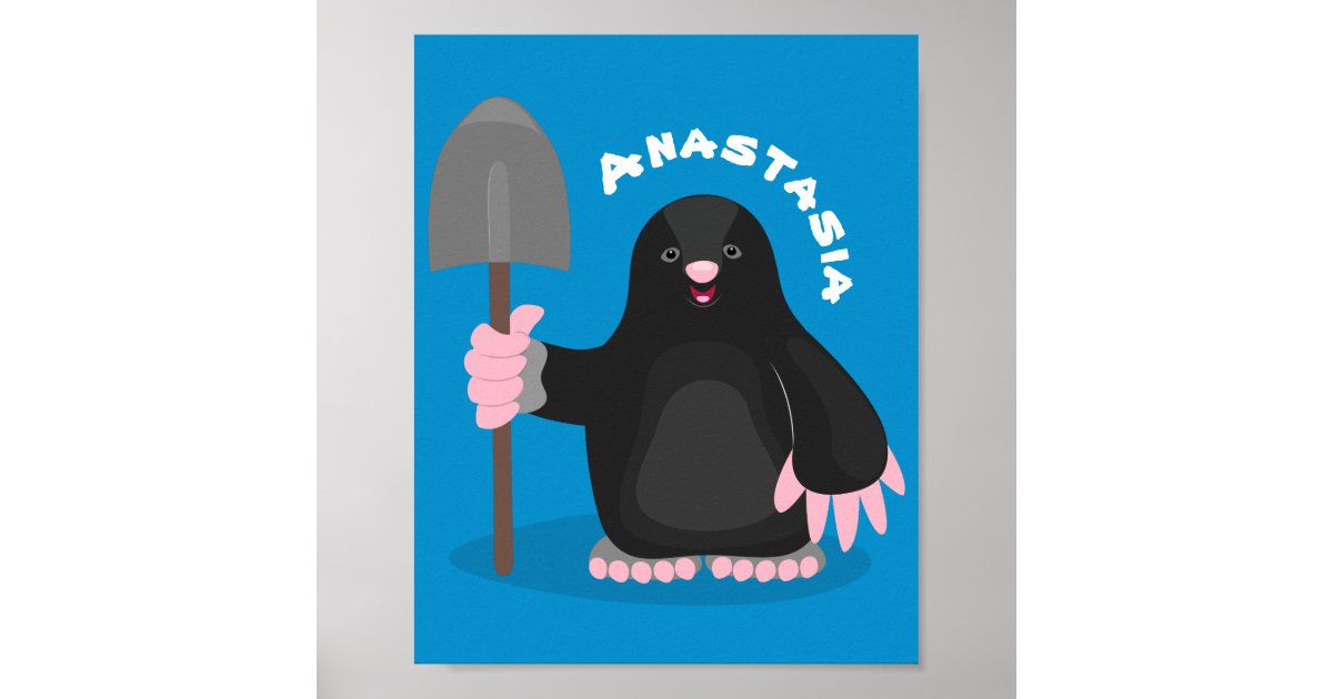 Cute happy mole cartoon illustration poster | Zazzle