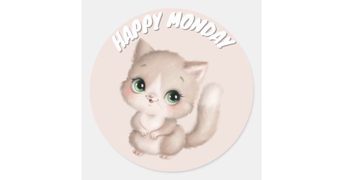 CUTE HAPPY MONDAY CAT CLASSIC ROUND STICKER | Zazzle