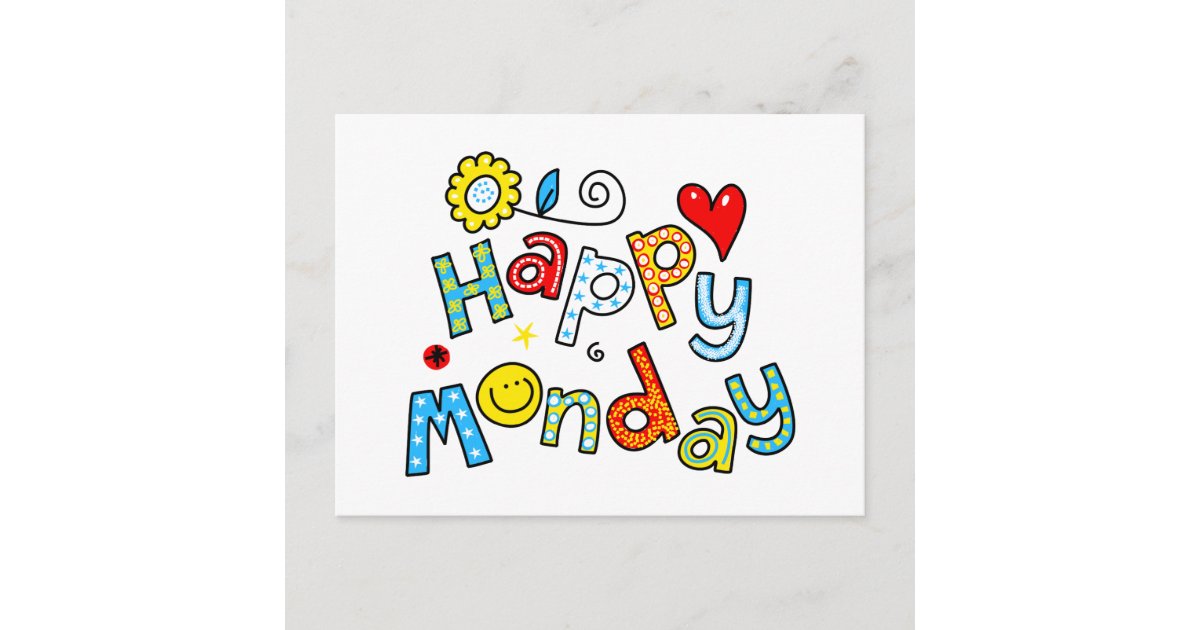 Cute Happy Monday Week Greeting Text Expression Postcard | Zazzle