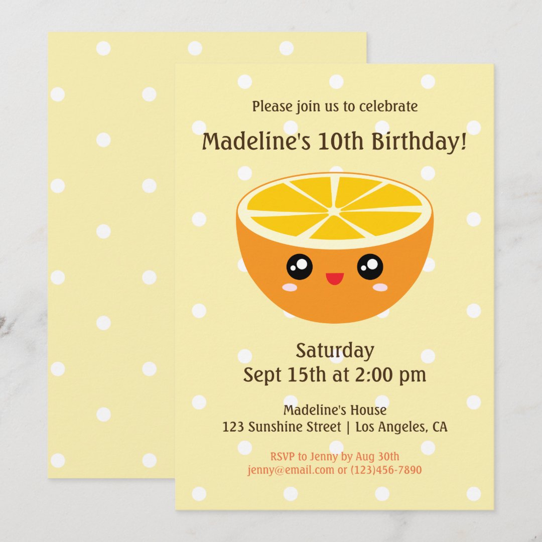 Cute Happy Orange Kids Birthday Party Invitation | Zazzle