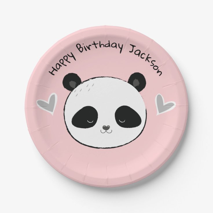 Cute Happy Panda Face Pink Party Plate | Zazzle