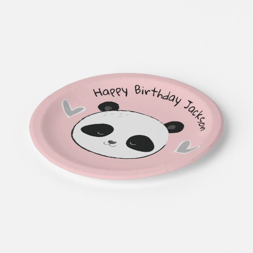 Cute Happy Panda Face Pink Party Plate | Zazzle