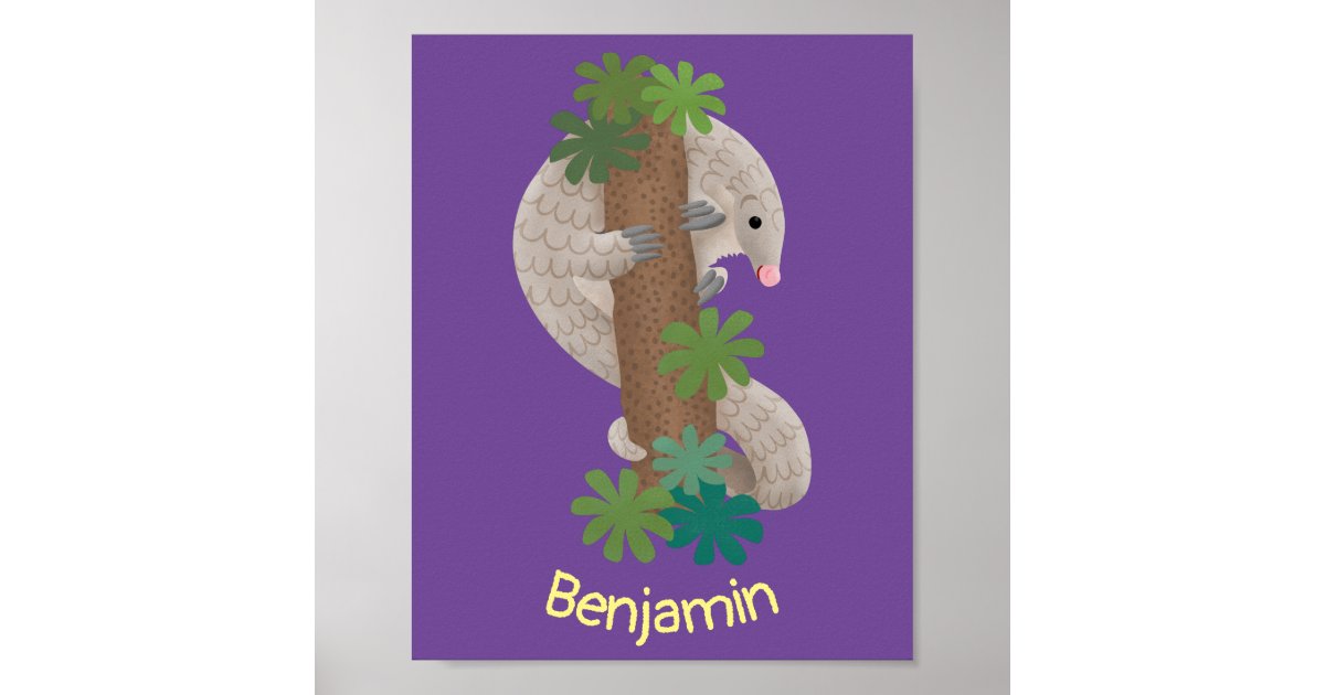 Cute happy pangolin anteater illustration poster | Zazzle
