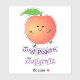 Cute happy peach just peachy cartoon illustration sticker | Zazzle