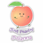 Cute happy peach just peachy cartoon illustration sticker | Zazzle