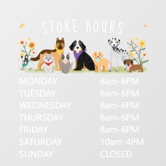Cute Happy Pets Business Store Hours Window Cling | Zazzle