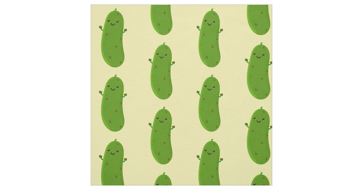 Cute happy pickle cartoon illustration fabric | Zazzle