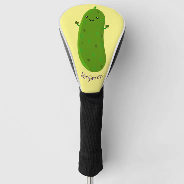 Cute happy pickle cartoon illustration golf head cover | Zazzle