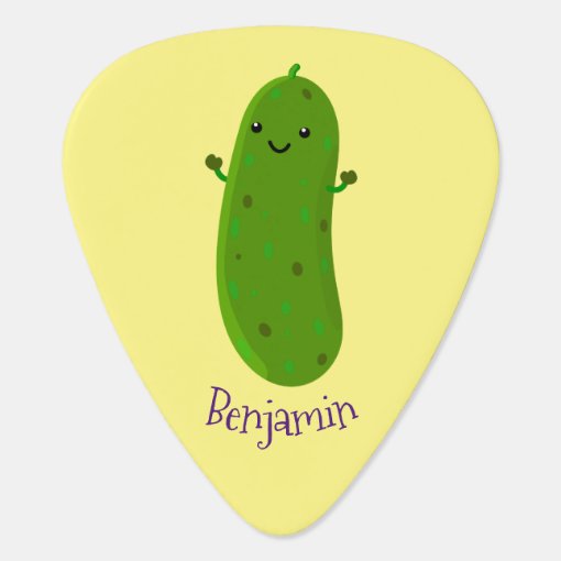 Cute happy pickle cartoon illustration guitar pick | Zazzle