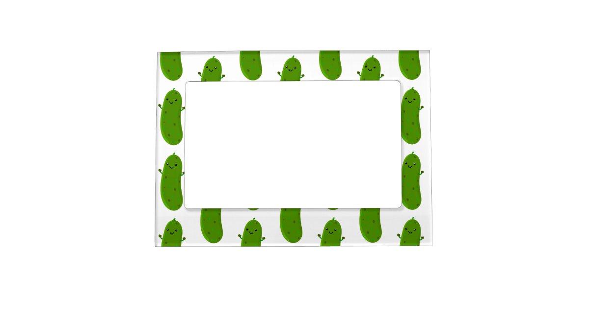 Cute happy pickle cartoon illustration magnetic frame | Zazzle