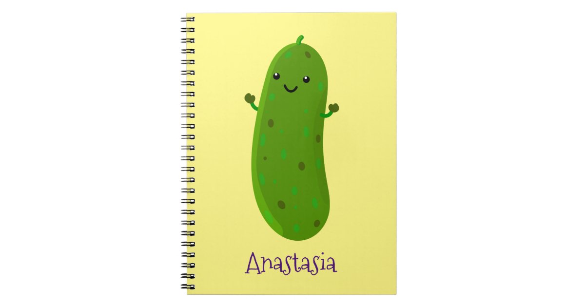 Cute happy pickle cartoon illustration notebook | Zazzle