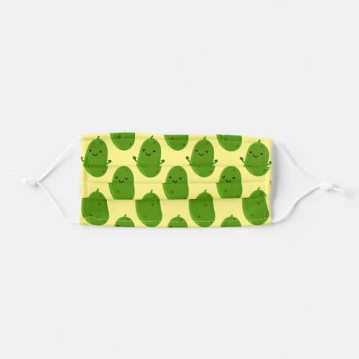 Cute happy pickle cartoon illustration pattern adult cloth face mask ...