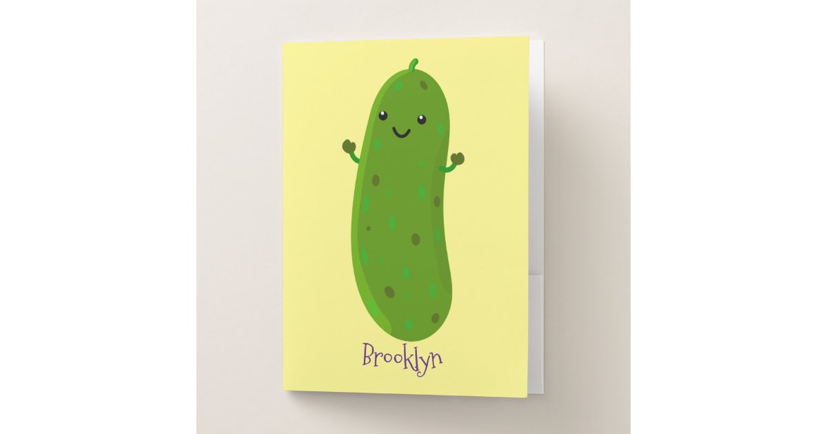 Cute happy pickle cartoon illustration pocket folder | Zazzle