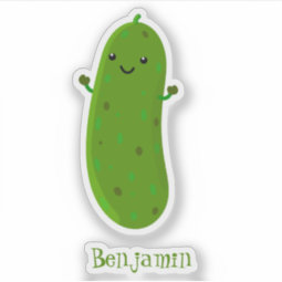 Cute happy pickle cartoon illustration sticker | Zazzle