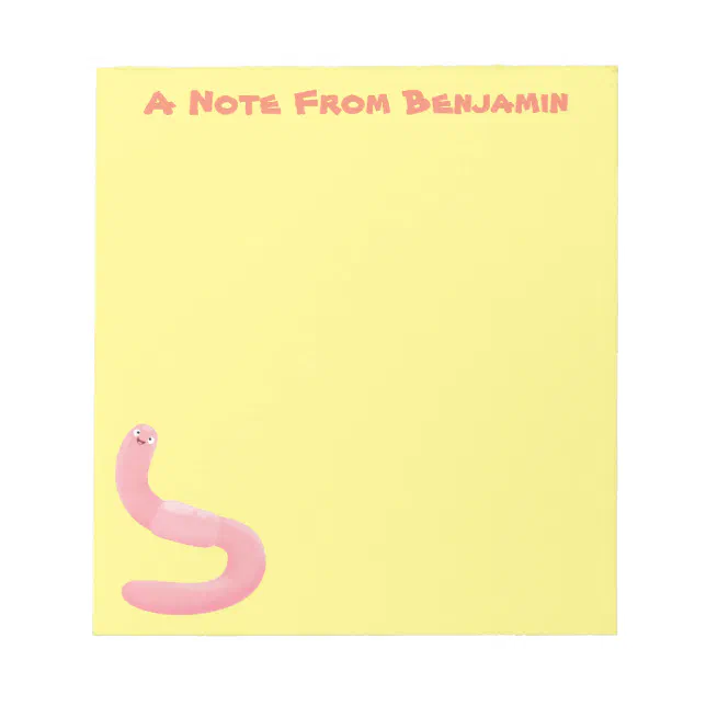 Cute happy pink earthworm cartoon notepad | Zazzle