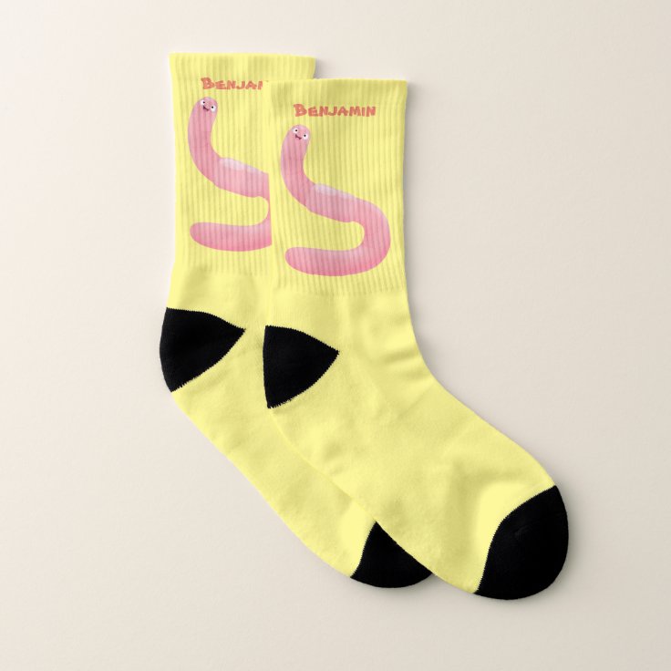 Cute happy pink earthworm cartoon socks | Zazzle