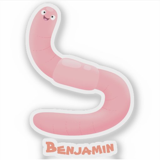 Cute happy pink earthworm cartoon sticker | Zazzle