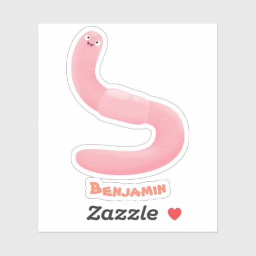 Cute happy pink earthworm cartoon sticker | Zazzle