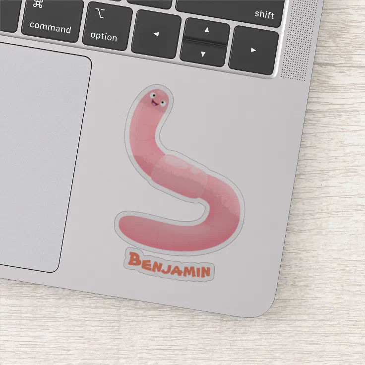 Cute happy pink earthworm cartoon sticker | Zazzle