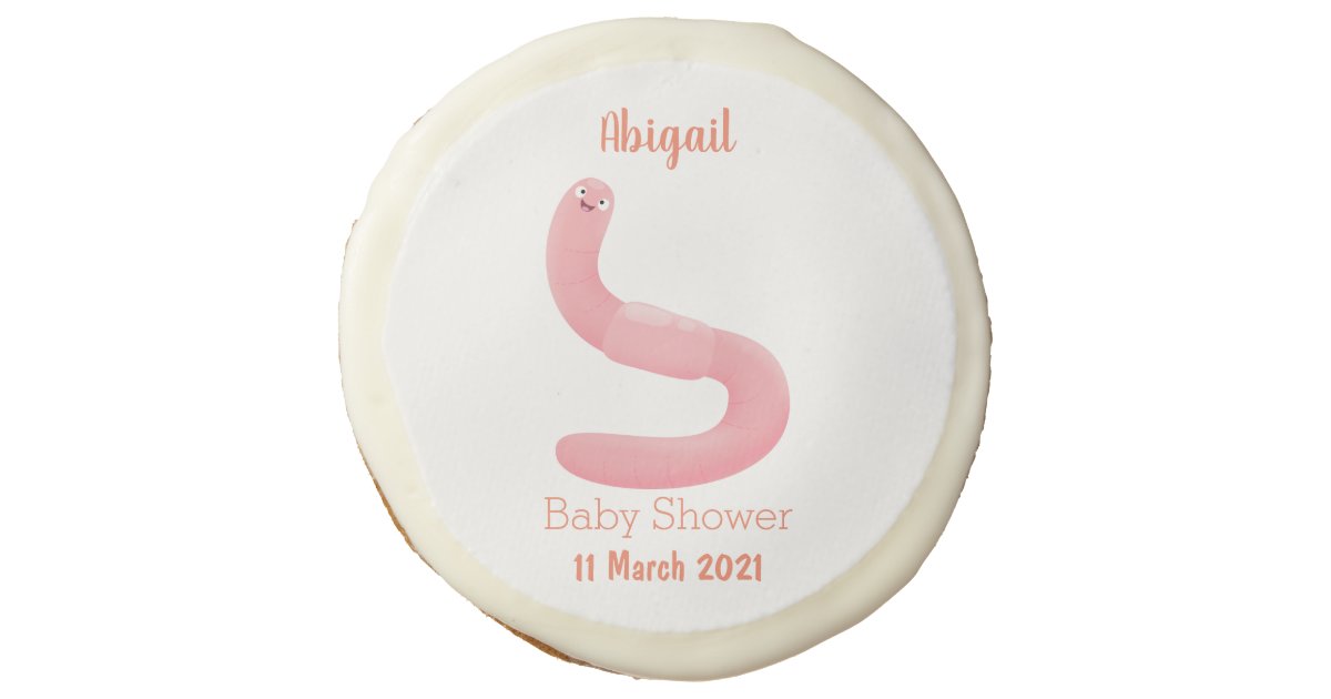 Cute happy pink earthworm cartoon sugar cookie | Zazzle
