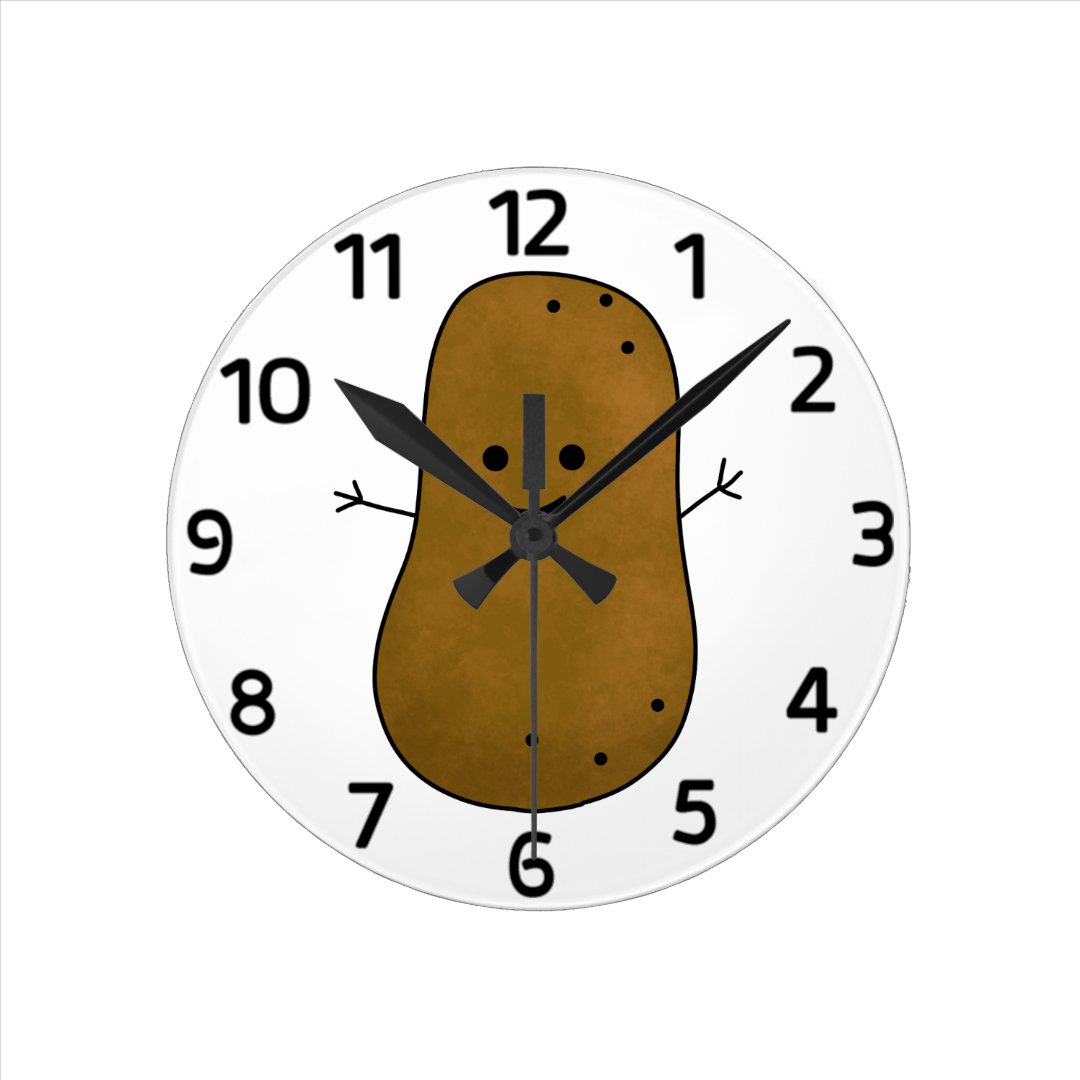 Cute Happy Potato Round Clock | Zazzle