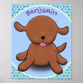 Cute happy puppy dog blue cartoon illustration poster | Zazzle