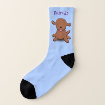 Cute happy puppy dog blue cartoon illustration socks | Zazzle