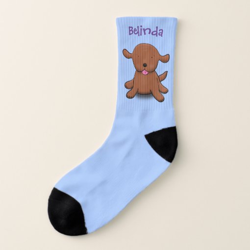 Cute happy puppy dog blue cartoon illustration socks | Zazzle