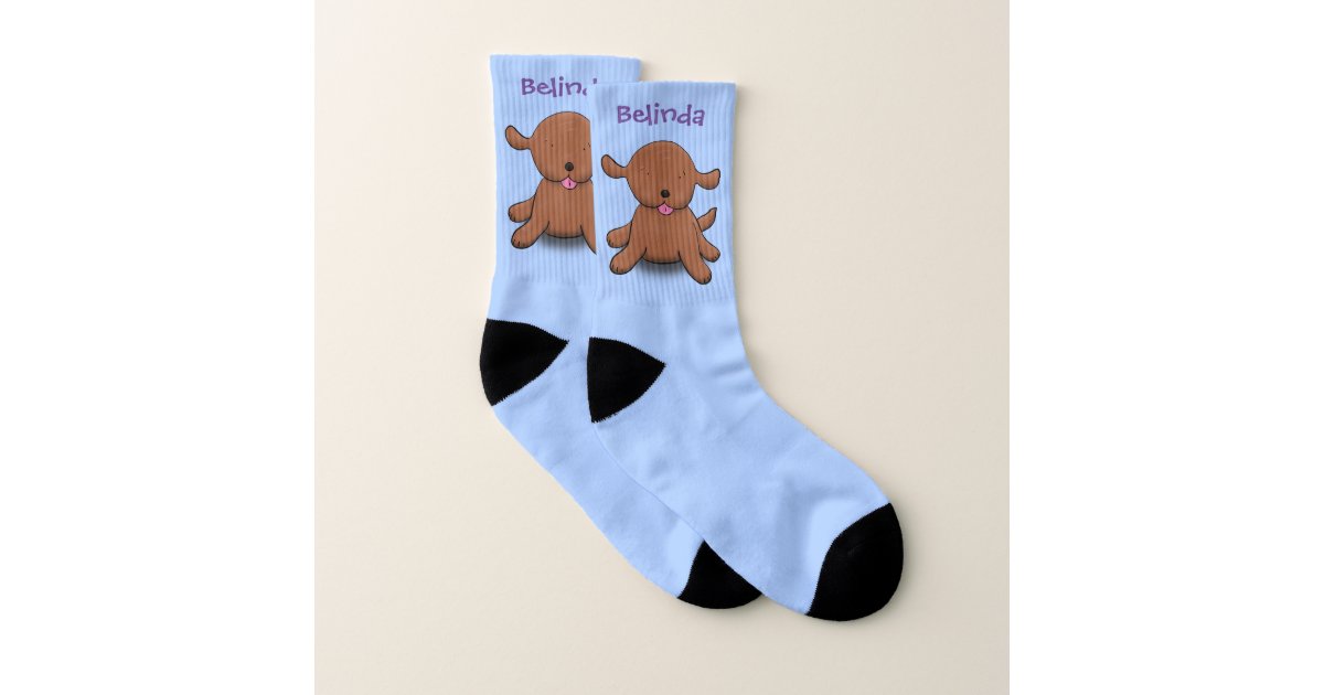 Cute happy puppy dog blue cartoon illustration socks | Zazzle