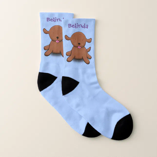 Cute happy puppy dog blue cartoon illustration socks | Zazzle