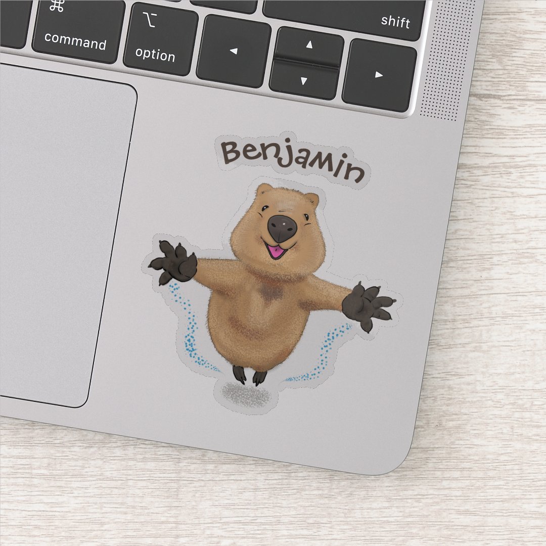 Cute happy quokka jumping cartoon illustration sticker | Zazzle