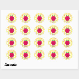Cute happy raspberry cartoon illustration classic round sticker | Zazzle