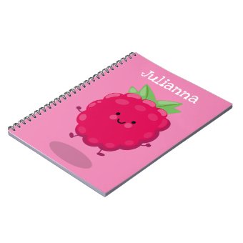Cute happy raspberry cartoon illustration notebook | Zazzle