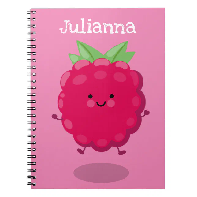 Cute happy raspberry cartoon illustration notebook | Zazzle