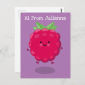 Cute happy raspberry cartoon illustration postcard | Zazzle