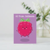 Cute happy raspberry cartoon illustration postcard | Zazzle