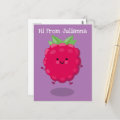 Cute happy raspberry cartoon illustration postcard | Zazzle