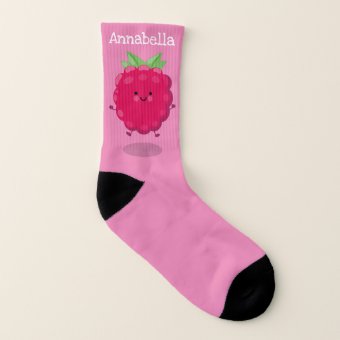 Cute happy raspberry cartoon illustration socks | Zazzle