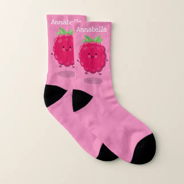 Cute happy raspberry cartoon illustration socks | Zazzle