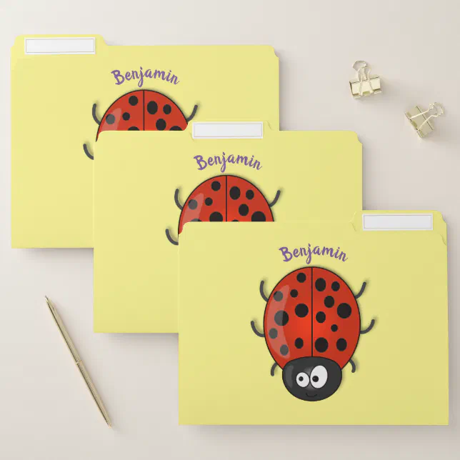 Cute happy red ladybug cartoon illustration file folder | Zazzle