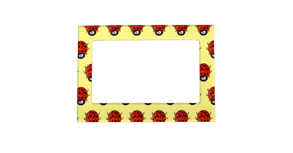 Cute happy red ladybug cartoon illustration magnetic frame | Zazzle