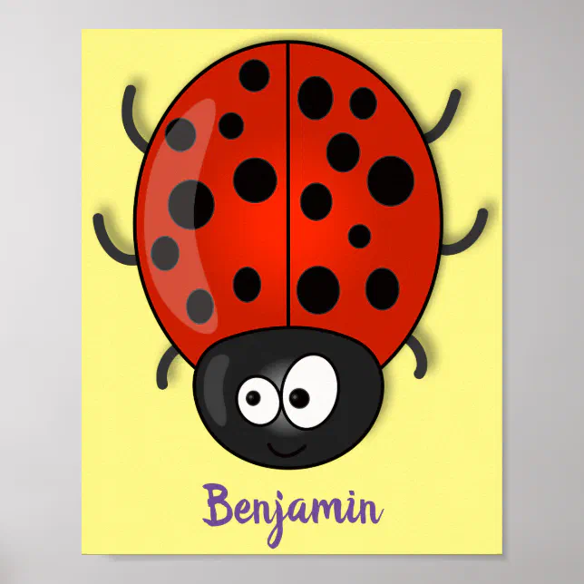 Cute happy red ladybug cartoon illustration poster | Zazzle