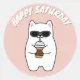 CUTE HAPPY SATURDAY CAT CLASSIC ROUND STICKER | Zazzle