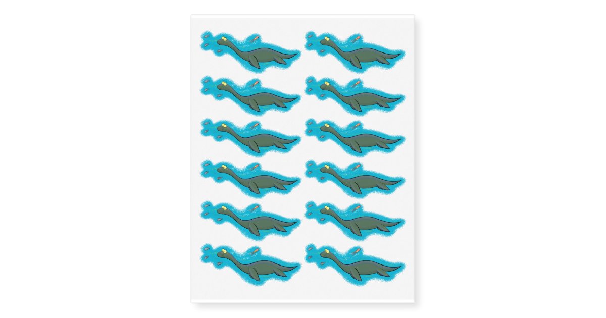 Cute, happy sea monster plesiosaur cartoon temporary tattoos | Zazzle