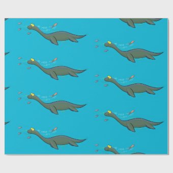 Cute, happy sea monster plesiosaur cartoon wrapping paper | Zazzle