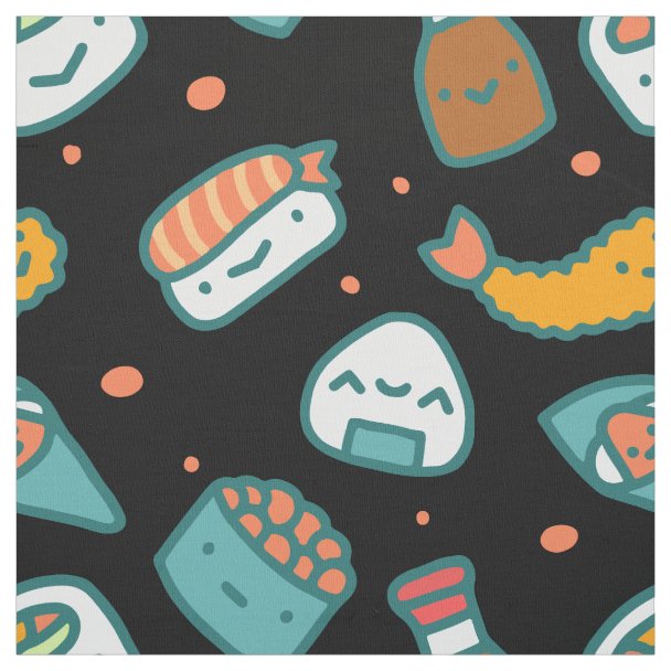 Mickey Mouse Sushi Icon Pattern Fabric | Zazzle.com