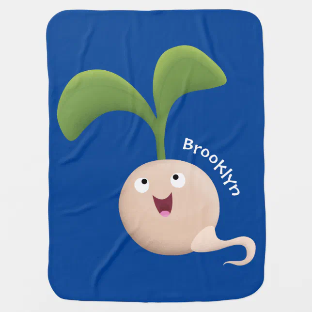 Cute happy seed sprout cartoon illustration baby blanket | Zazzle